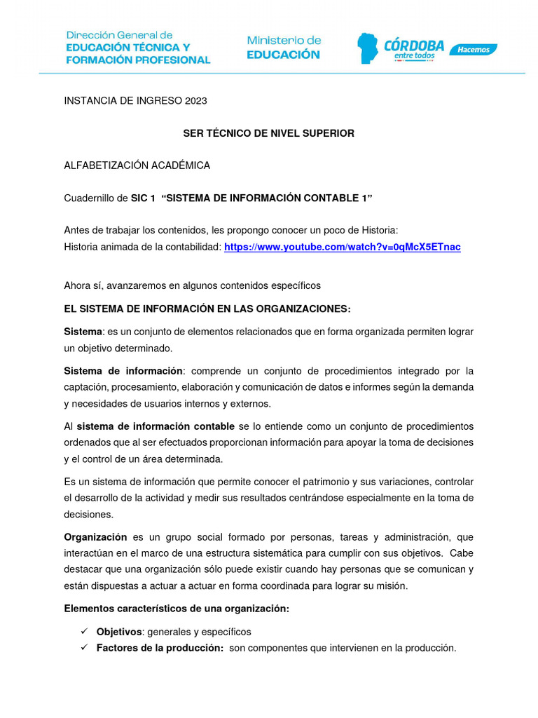 Cuadernillo de Ingreso Sic 1 2023 | PDF | Contabilidad | Toma de decisiones