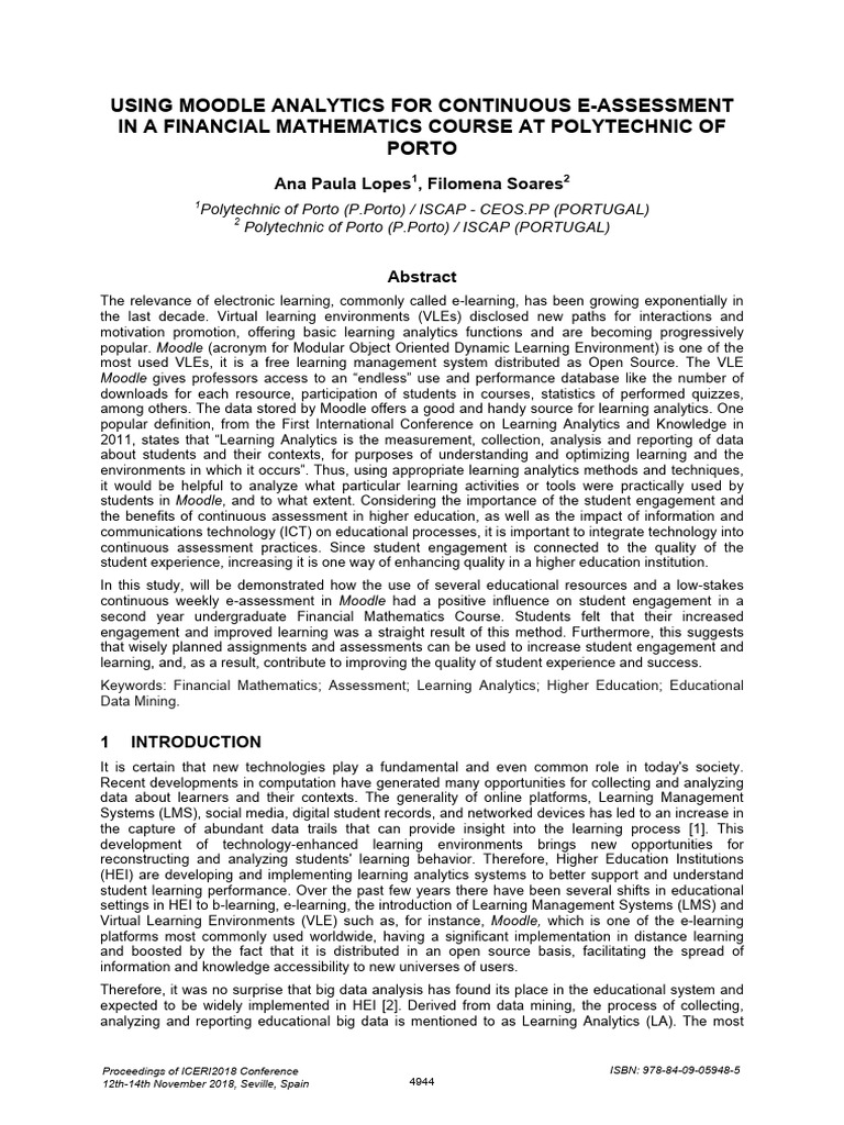 Aci - 2018 - 12 - Using Moodle Analytics For Continuous E-Assessment ...
