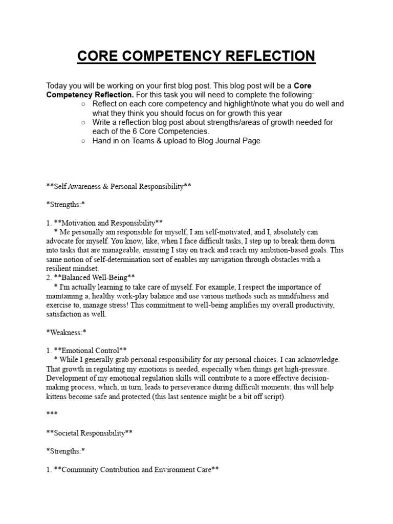 Core Competency Reflection | Download Free PDF | Critical Thinking ...