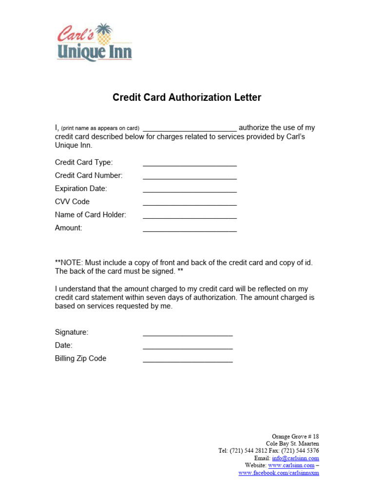 Credit Card Authorization Letter | PDF