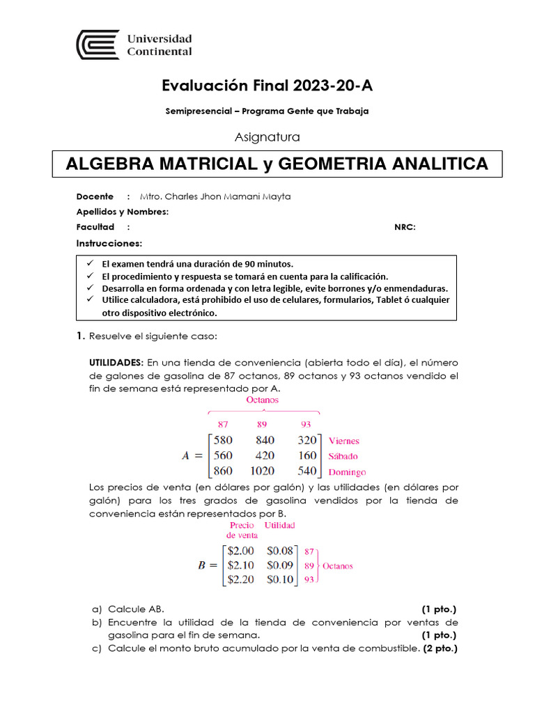 EVALUACION FINAL Algebra | PDF | Ecuaciones | Triángulo