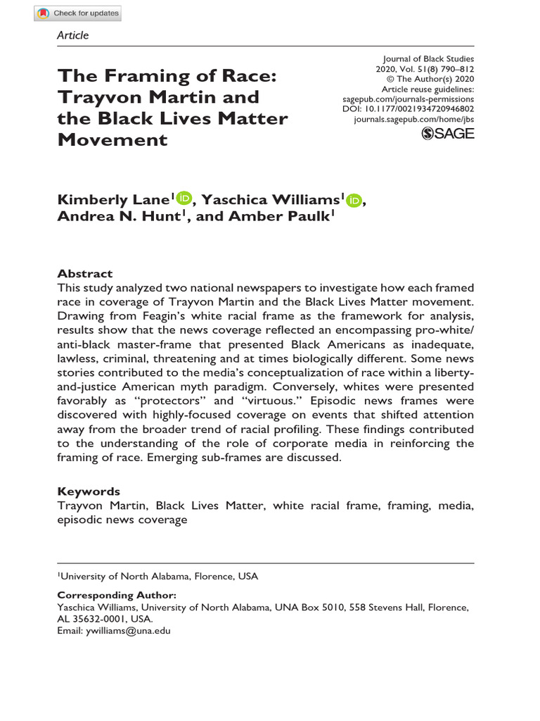 Lane Et Al (2020) The Framing of Race - Trayvor Martin and The Black ...