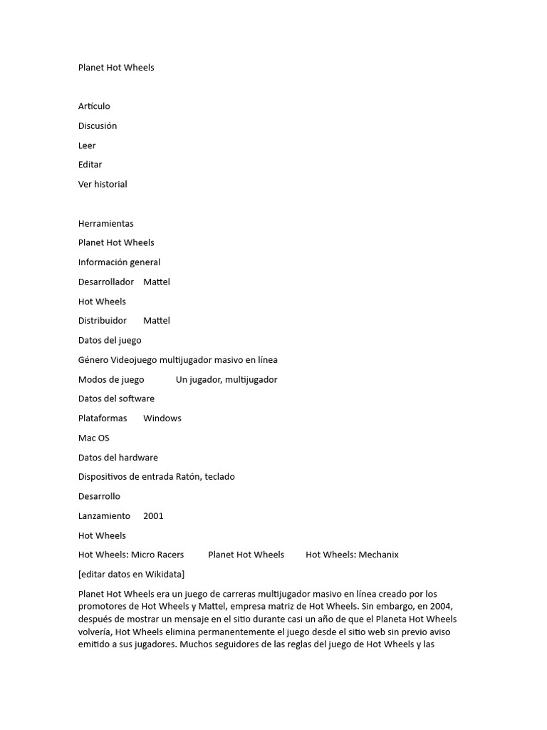 Planet Hot Wheels: Juego de Carreras MMO | PDF | Software | Informática