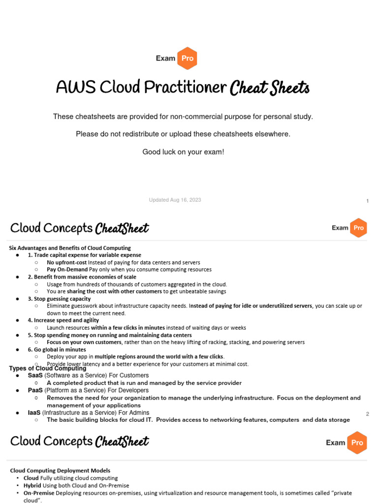 Certified Cloud Practitoner CheatSheet | PDF | Cloud Computing | Amazon Web Services