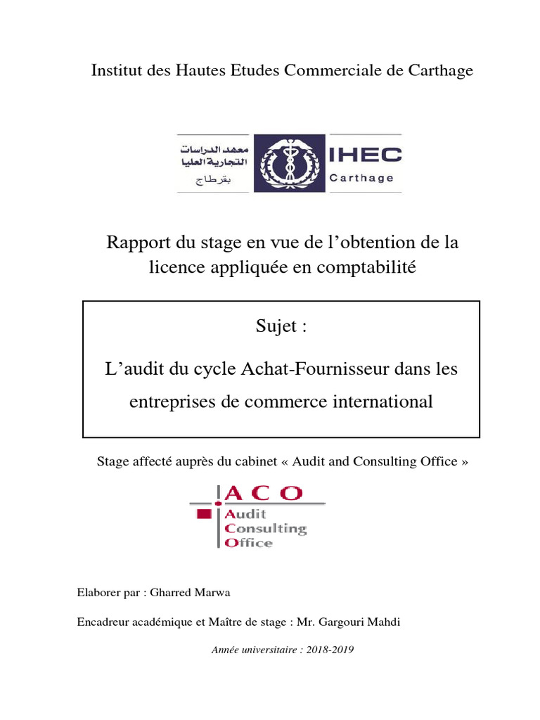 L'Audit Du Cycle Achat-Fournisseur | PDF | Audit financier | Bilan ...