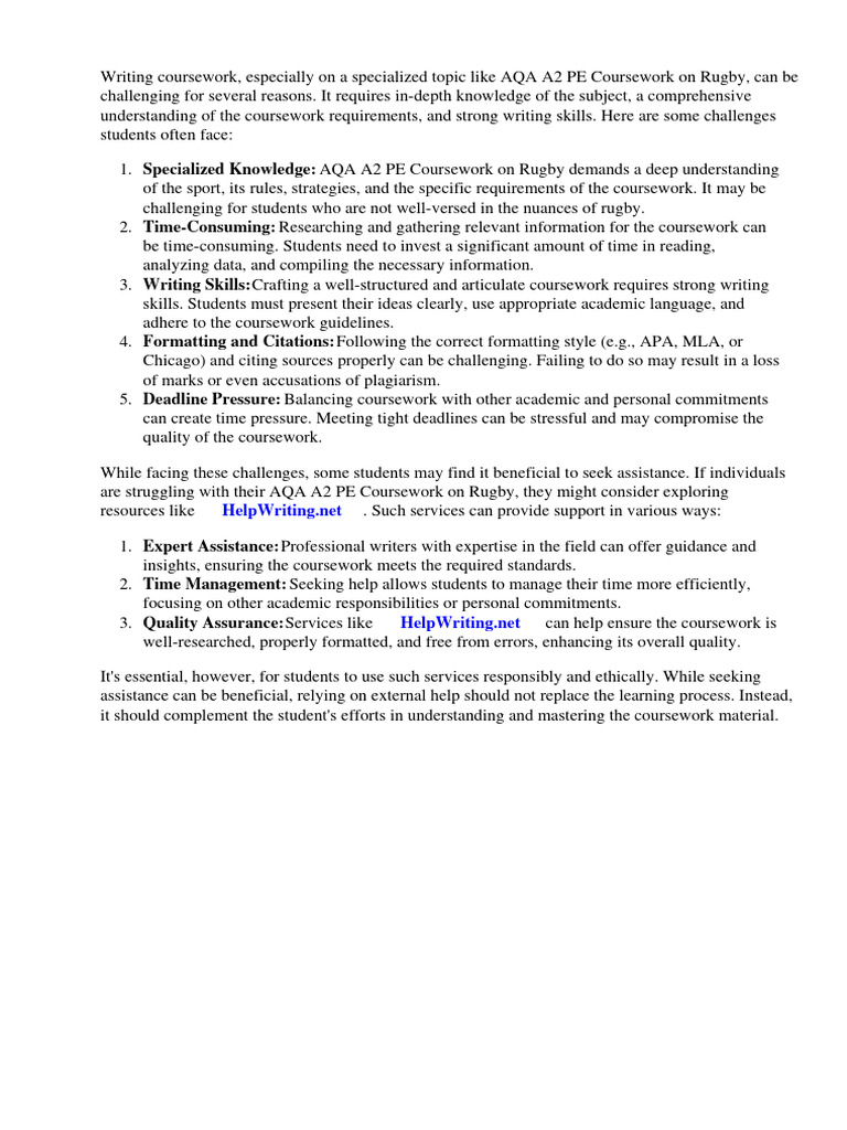 Aqa A2 Pe Coursework Rugby | PDF