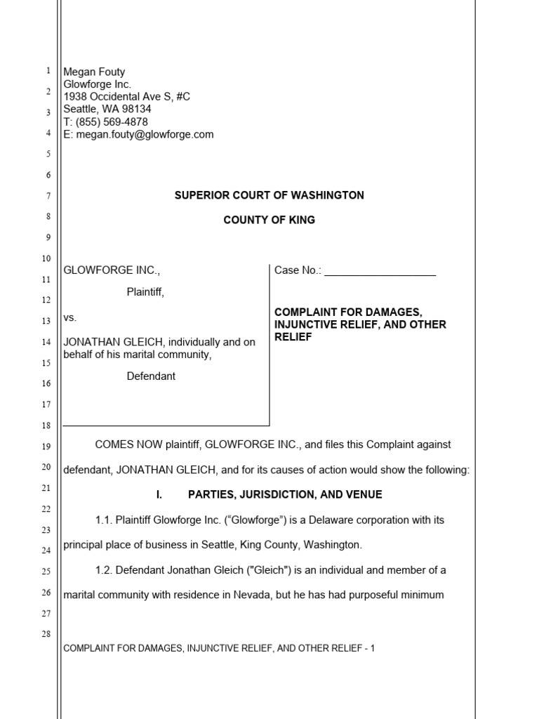 Glowforge vs. Jonathan Gleich Lawsuit | PDF | Legal Remedy | Injunction
