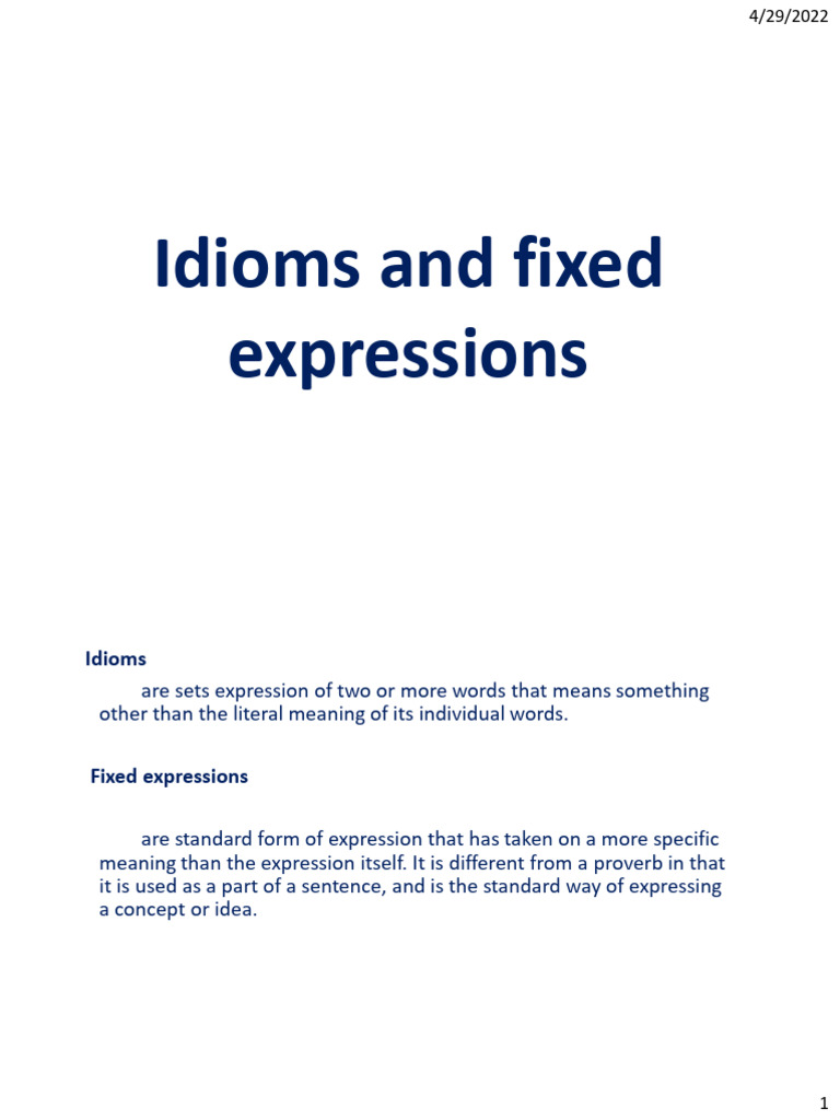 Idioms and Fixed Expresions | PDF | Idiom | Word