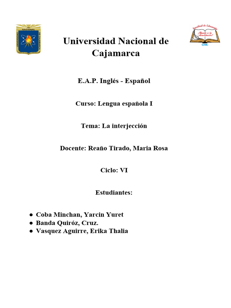 Informe - La Interjección | PDF | Lingüística | Gramática