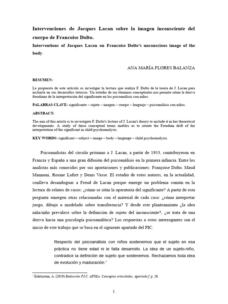 Flores Intervenciones de Jacques Lacan Sobre La Imagen Inconsciente Del ...