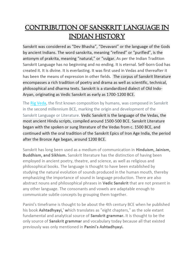 Contribution of Sanskrit Language in Indian History | PDF | Sanskrit ...