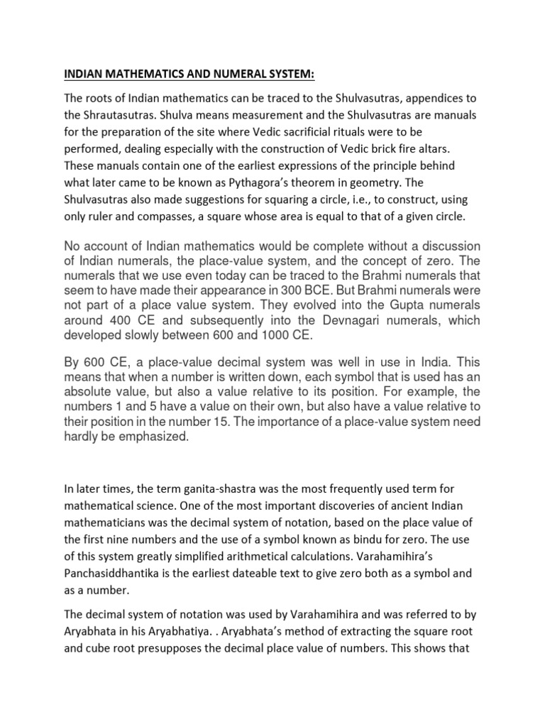 Indian Mathematics and Numeral System | PDF | Numbers | Mathematics