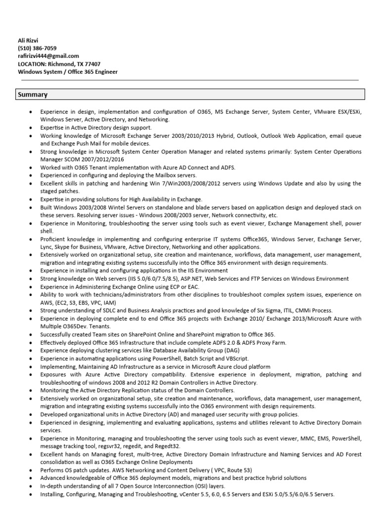 Ali Rafi Rizvi - M365 Infrastructure | PDF | Active Directory ...