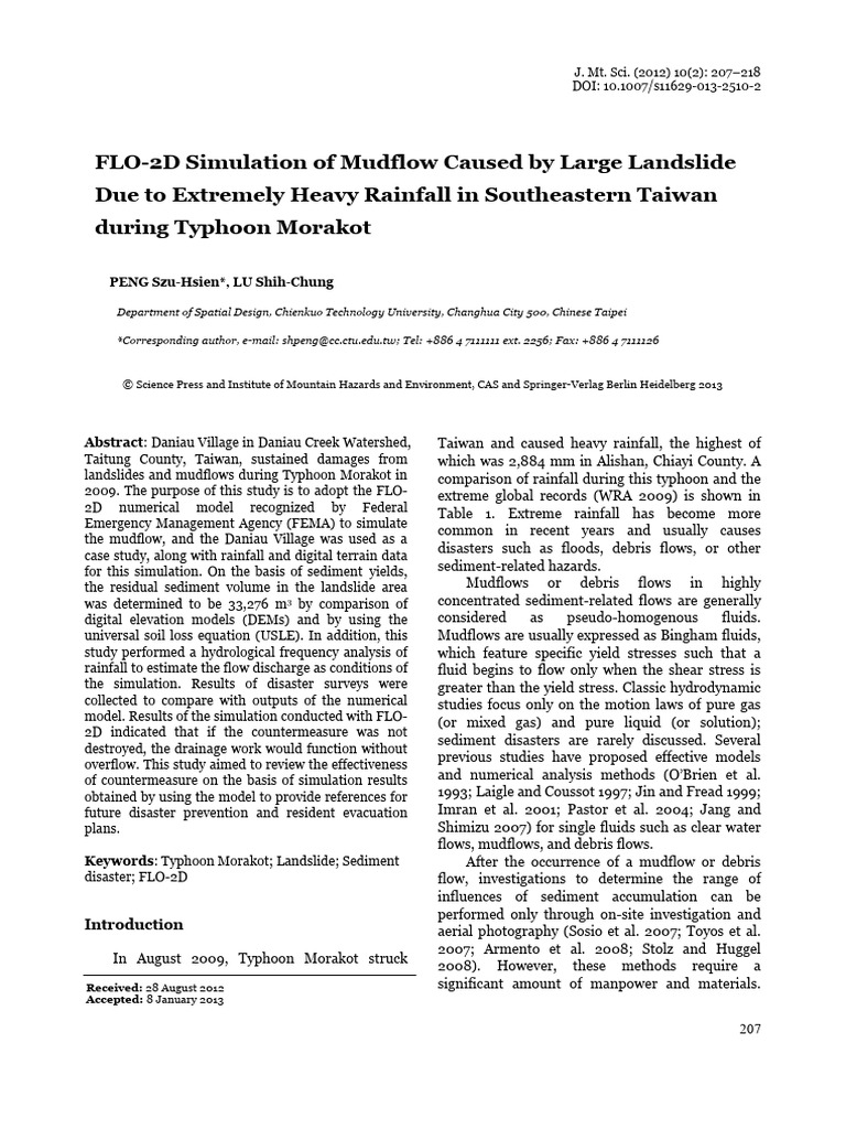 FLO-2D Simulation of Mudflow Caused by Large Landslide Due To Extremely Heavy Rainfall in ...
