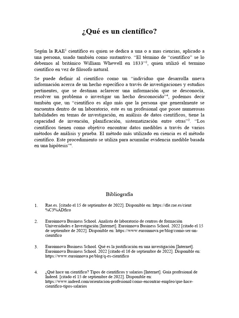Que Es Un Científico Informe Pequeño | PDF