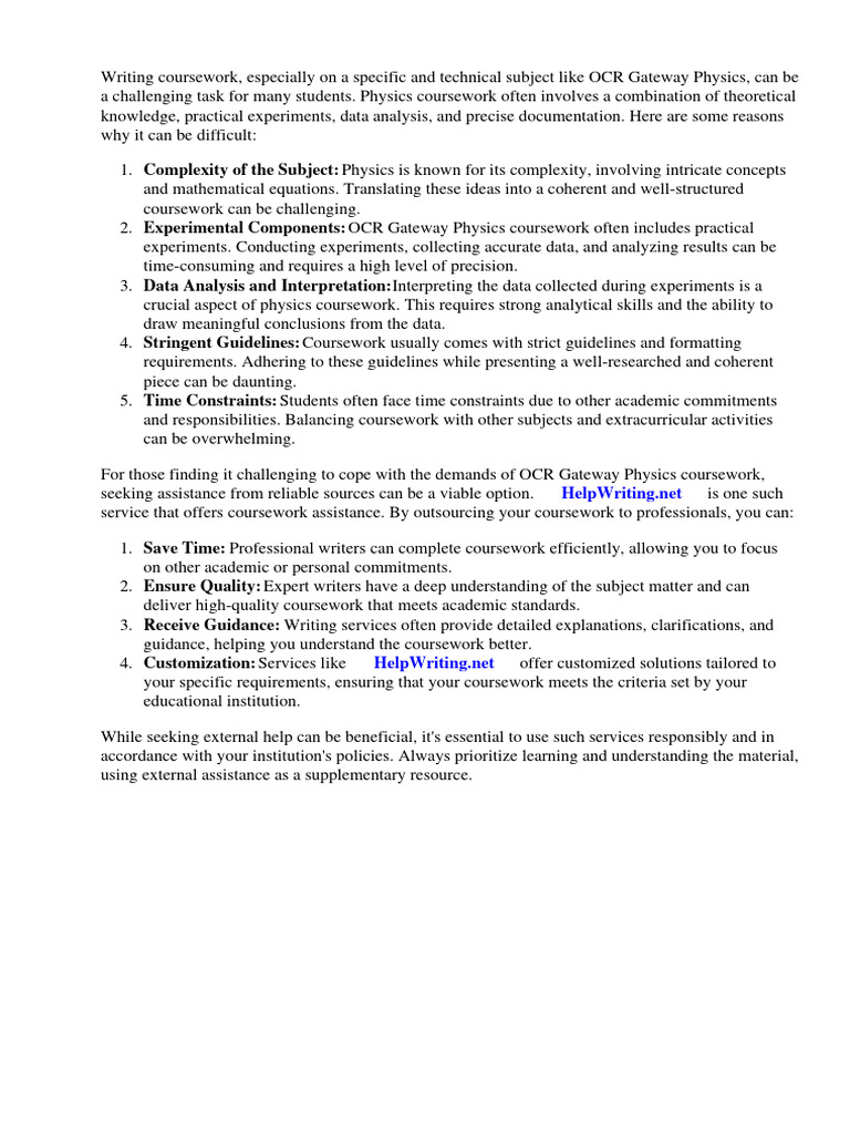 OCR Gateway Physics Coursework Help | PDF | Physics | Experiment