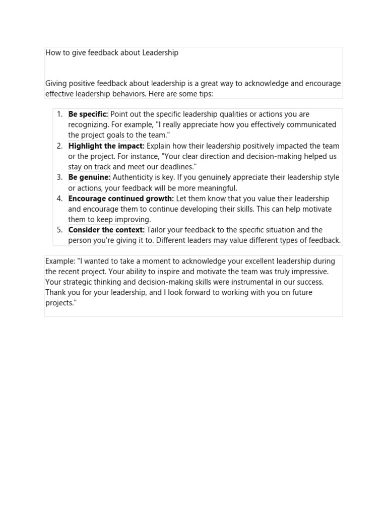 How To Give Feedback Leadership | PDF