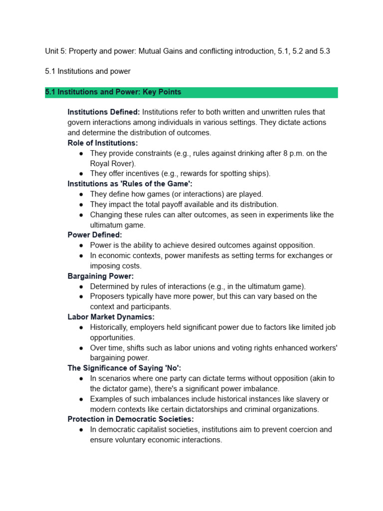 Unit 5 - Property and Power - Mutual Gains and Conflicting Introduction ...