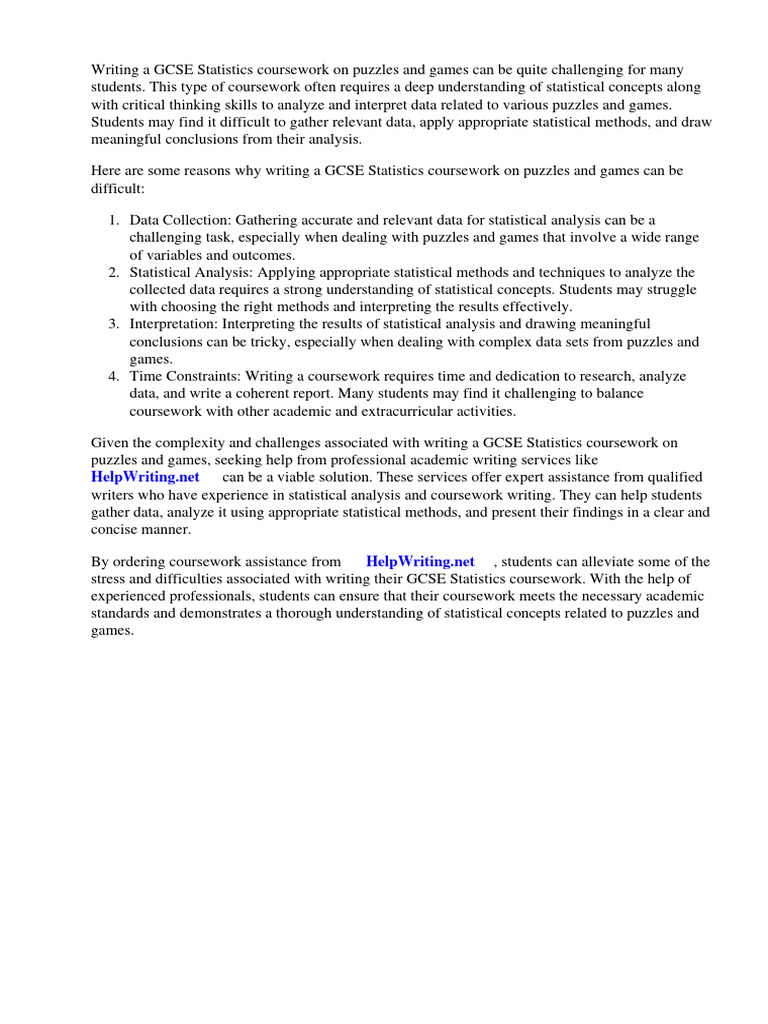 Gcse Statistics Coursework Puzzles And Games Pdf Statistics 1474