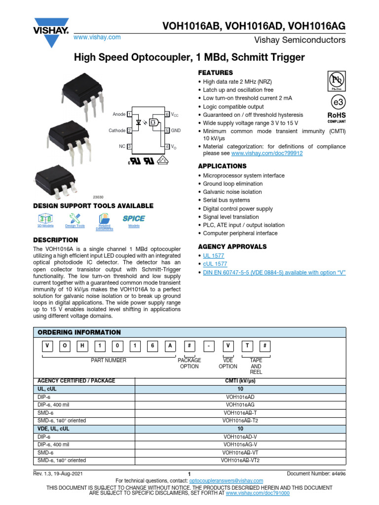 HighSpeed Optocoupler-VOH1016AB | PDF | Electromagnetism | Information ...