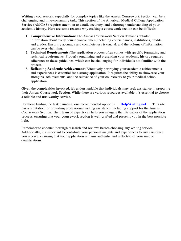 Amcas Coursework Section | PDF | Medical School | Medical College ...