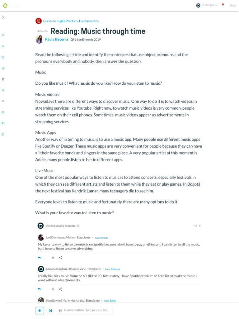 17 - Reading - Music Through Time en Curso de Inglés Práctico ...