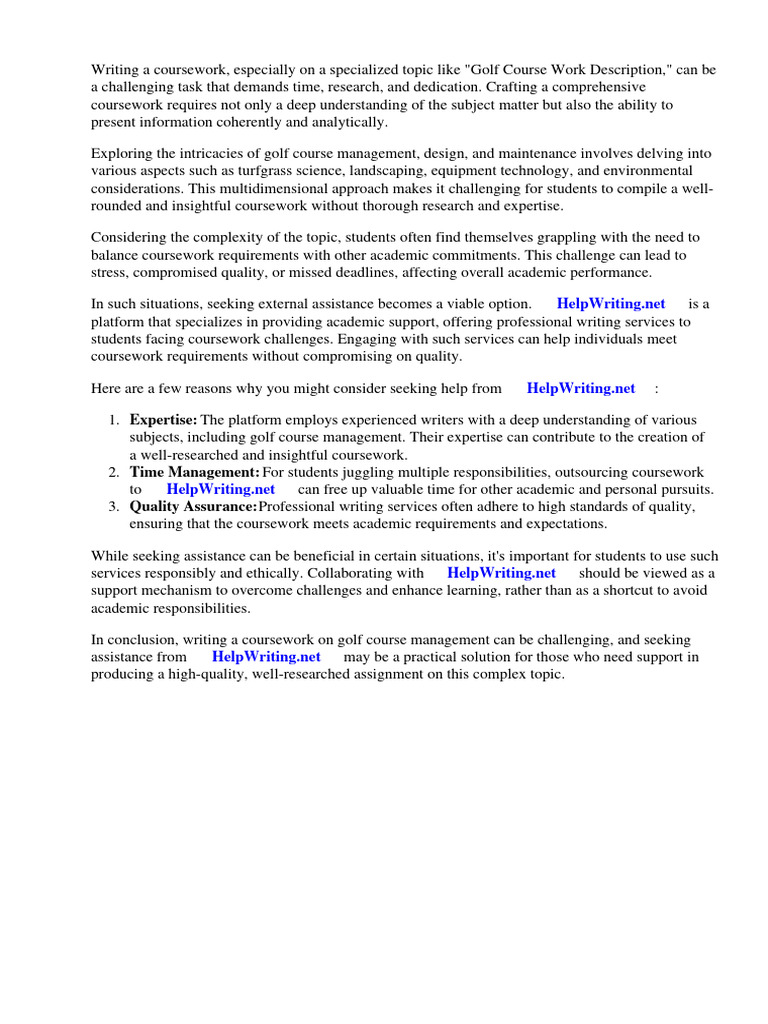 Golf Course Work Description | PDF | Employment | Golf Course