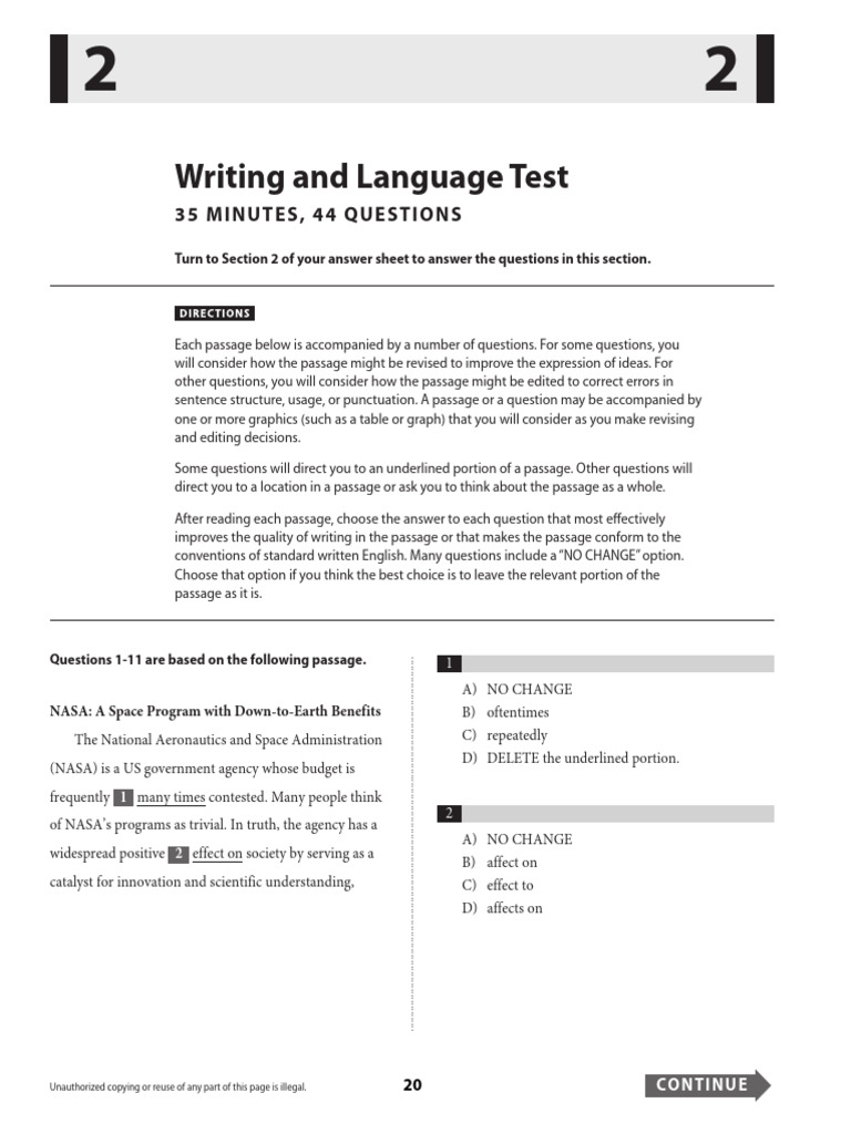 Writing and Language Test: 35minutes, 44questions | PDF | Nasa | Flight
