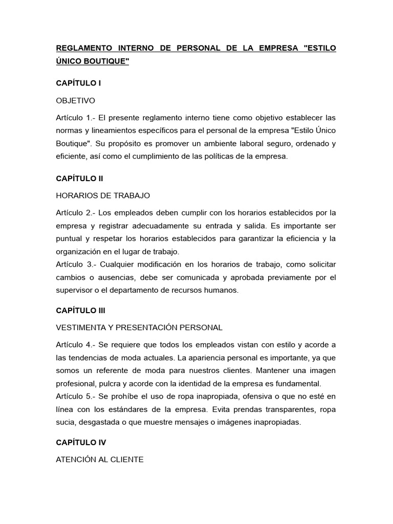 Reglamento Interno de Personal de La Empresa | PDF | Derecho laboral | Business