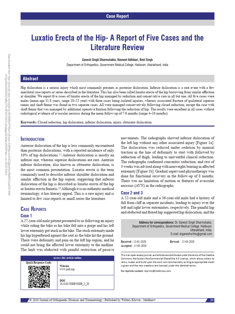 Luxatio Erecta of The Hip A Report of Five Cases.5 | PDF | Hip ...