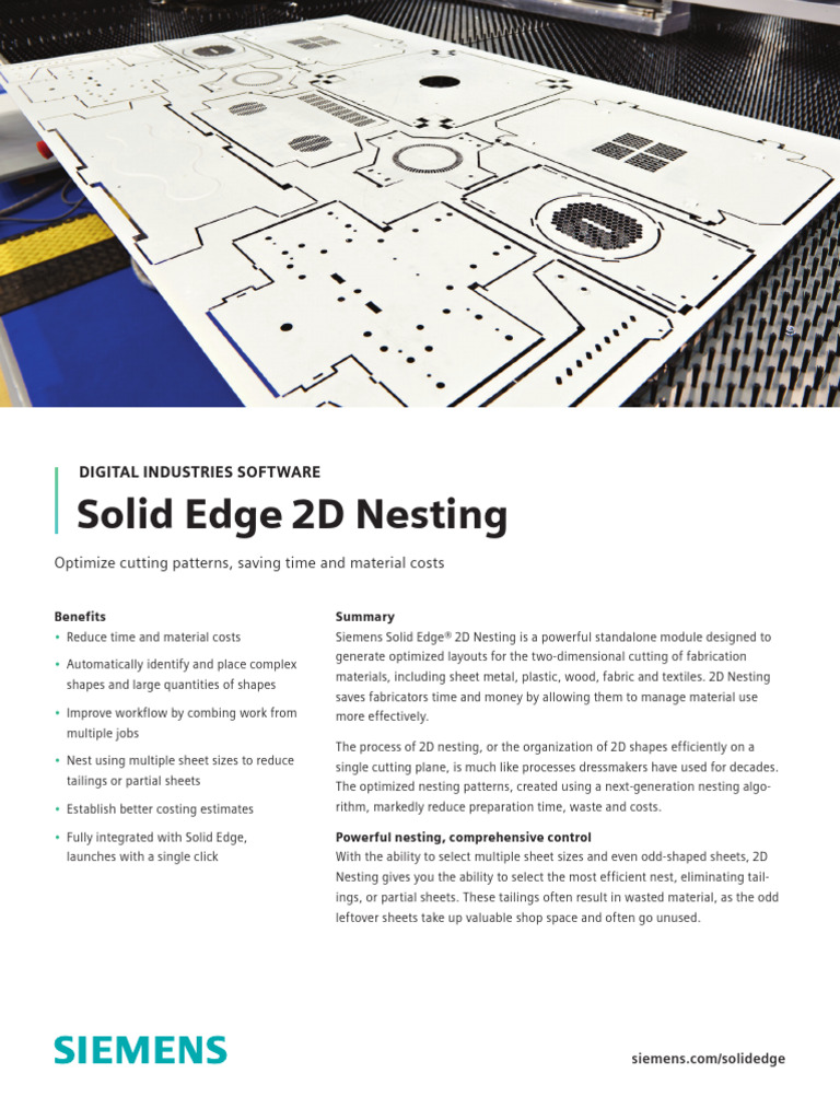 Siemens SW Solid Edge 2D Nesting FS 78034 D8 | PDF | Sheet Metal | Mechanical Engineering
