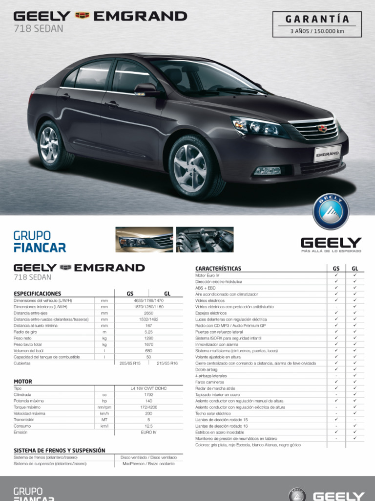 Ficha Tecnica Geely Emgrand 718 Sedan | PDF