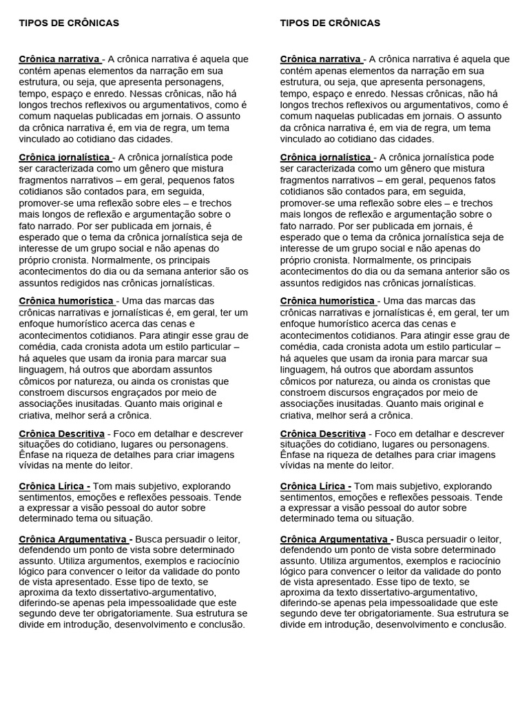 Tipos de Crônicas | PDF