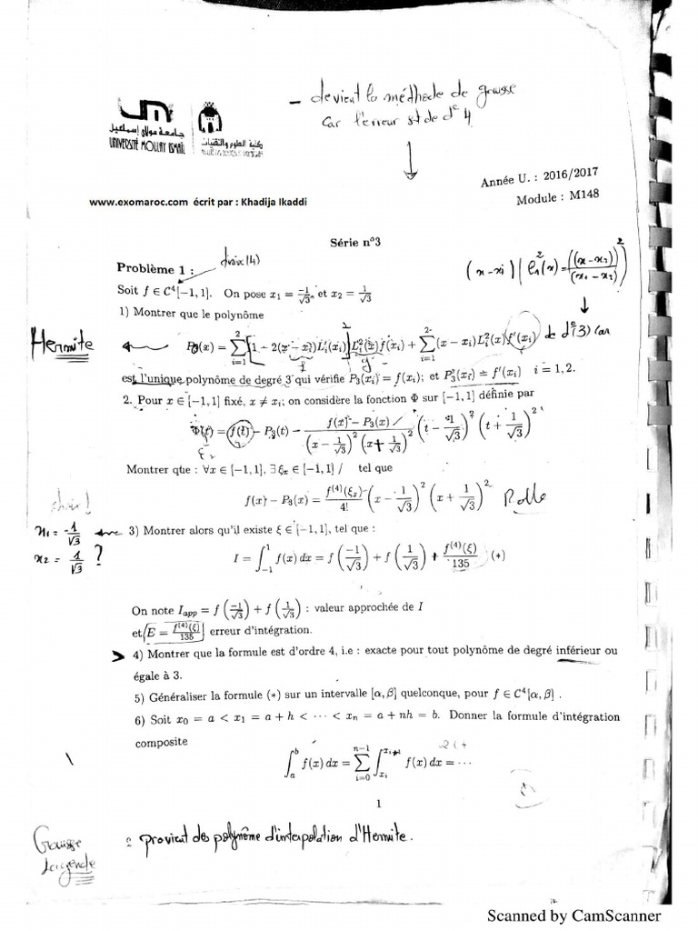 TD Corrigés Analyse Numérique Intégration Numérique EXOMAROC | PDF