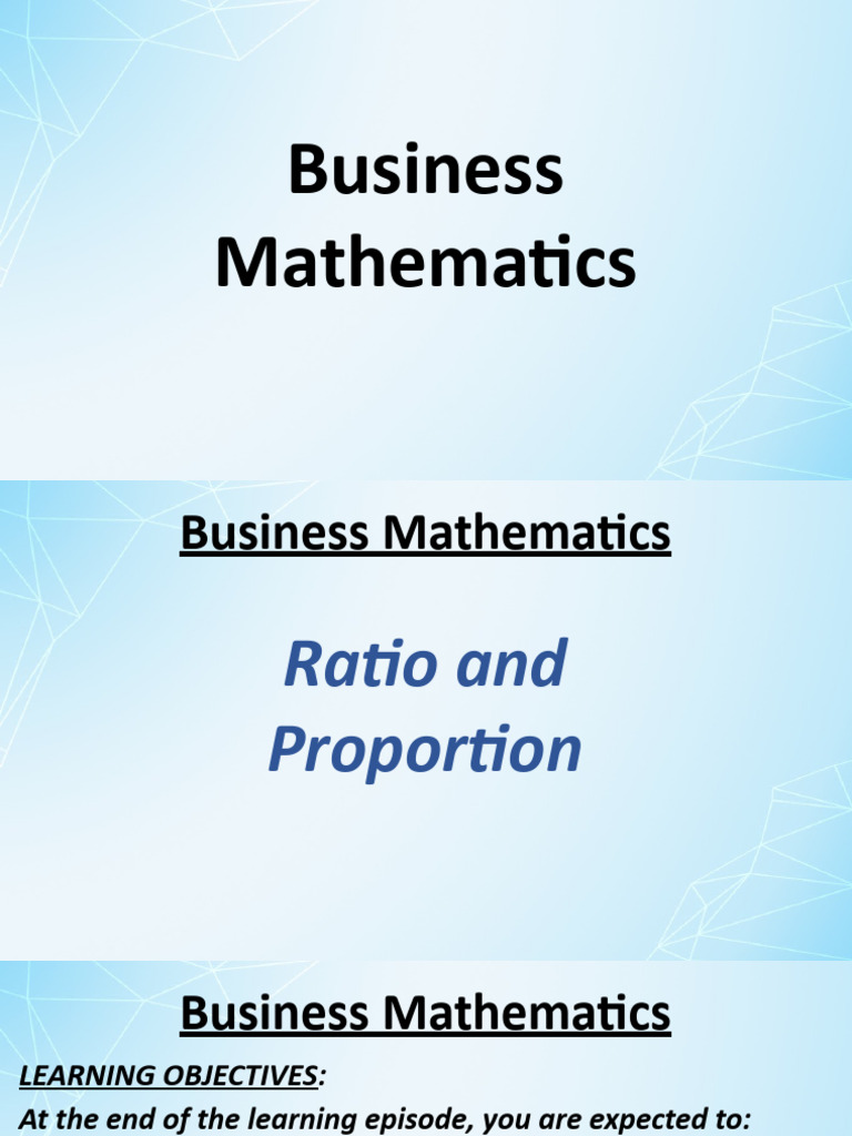 Bus Math 3 Ratio Proportion | PDF | Ratio | Weight