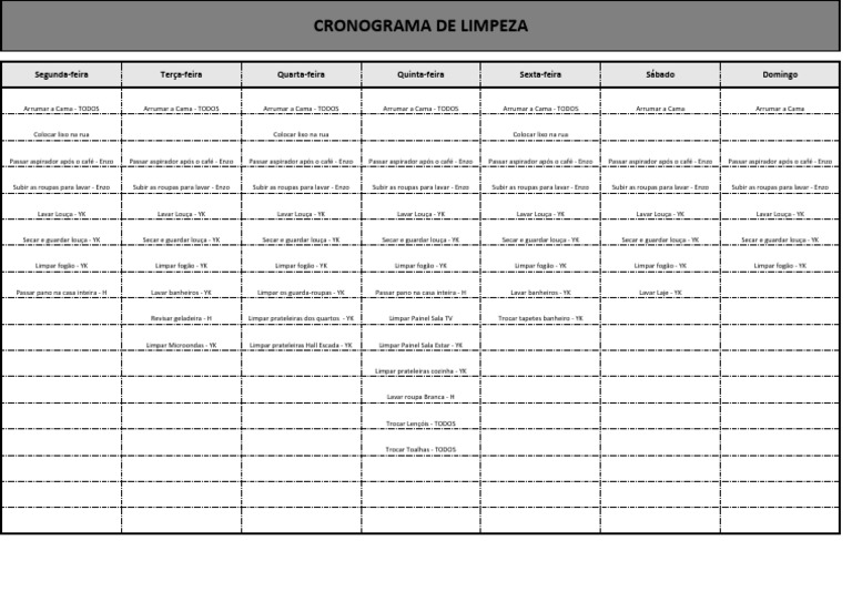 Cronograma De Limpeza Pdf Casa Implementos Domésticos