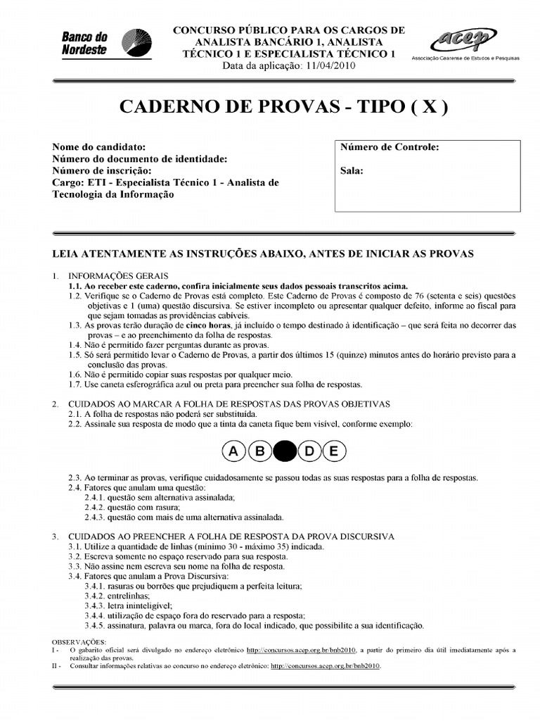 Prova Especialista Técnico 15º (Analista de Tecnologia Da Informação ...