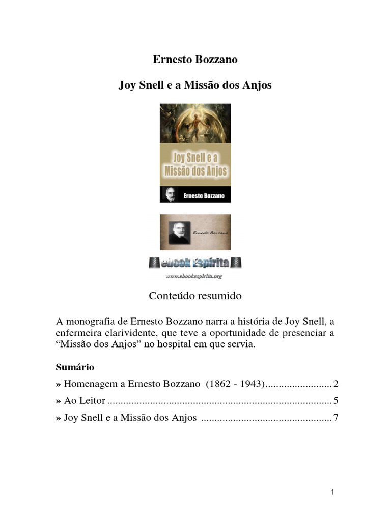 Ernesto Bozzano - Joy Snell e A Missão Dos Anjos | PDF | Espiritismo ...