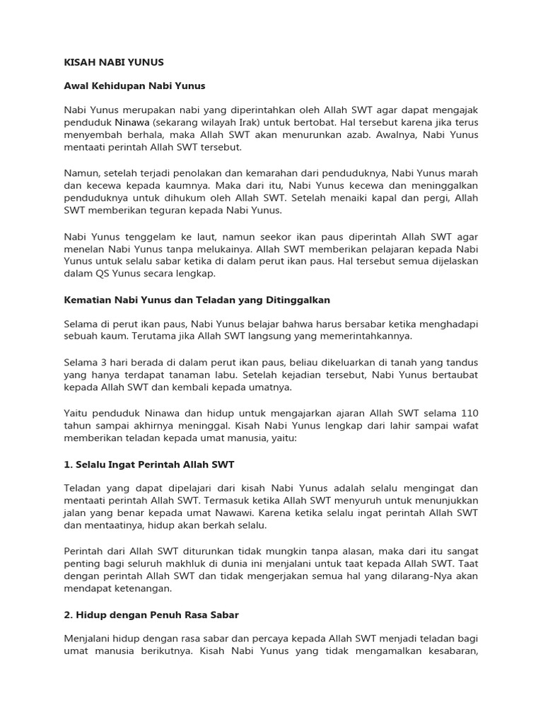 Kisah Nabi Yunus | PDF