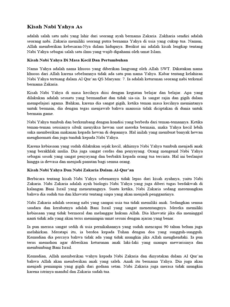 Kisah Nabi Yahya As | PDF