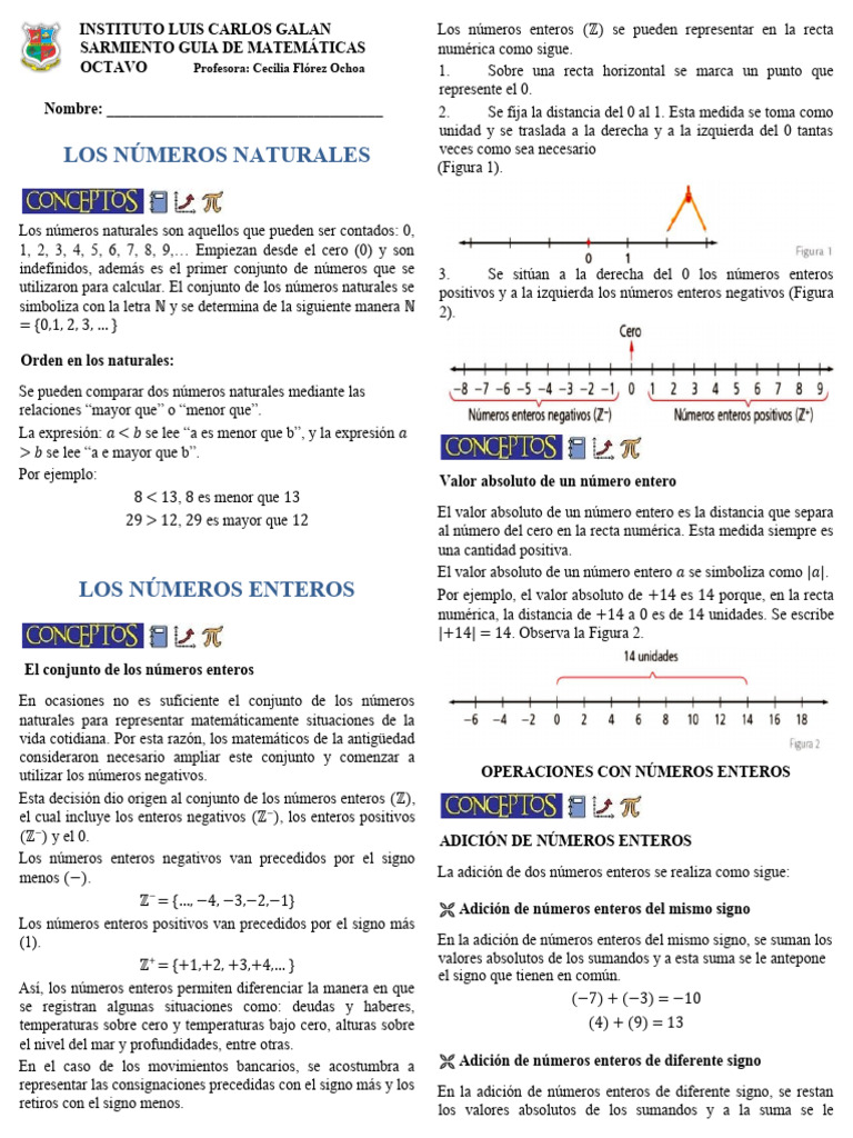 Guia #1 Octavo Matemáticas1 | PDF | Entero | Número racional