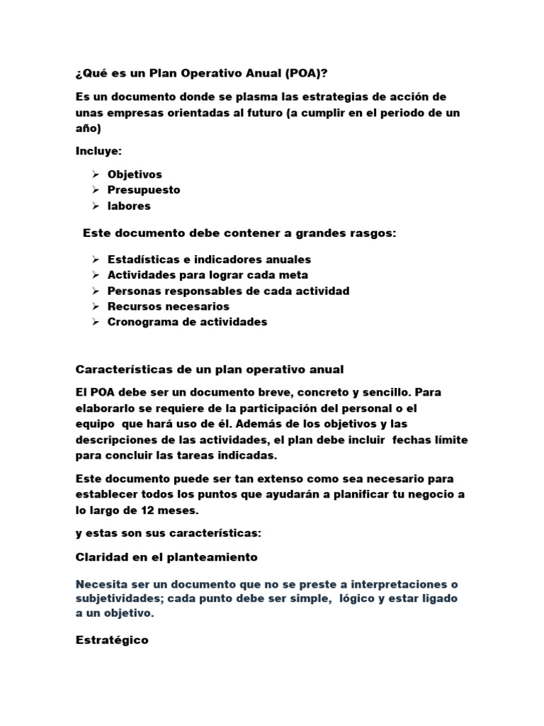 POA Qué Es Un Plan Operativo Anual | PDF | Análisis FODA | Business