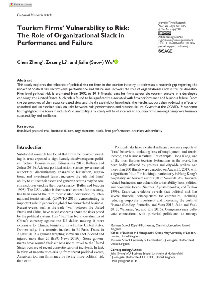 Zheng Et Al 2021 Tourism Firms Vulnerability To Risk The Role of ... Zheng Et Al 2021 Tourism Firms Vulnerability To Risk The Role of ...
