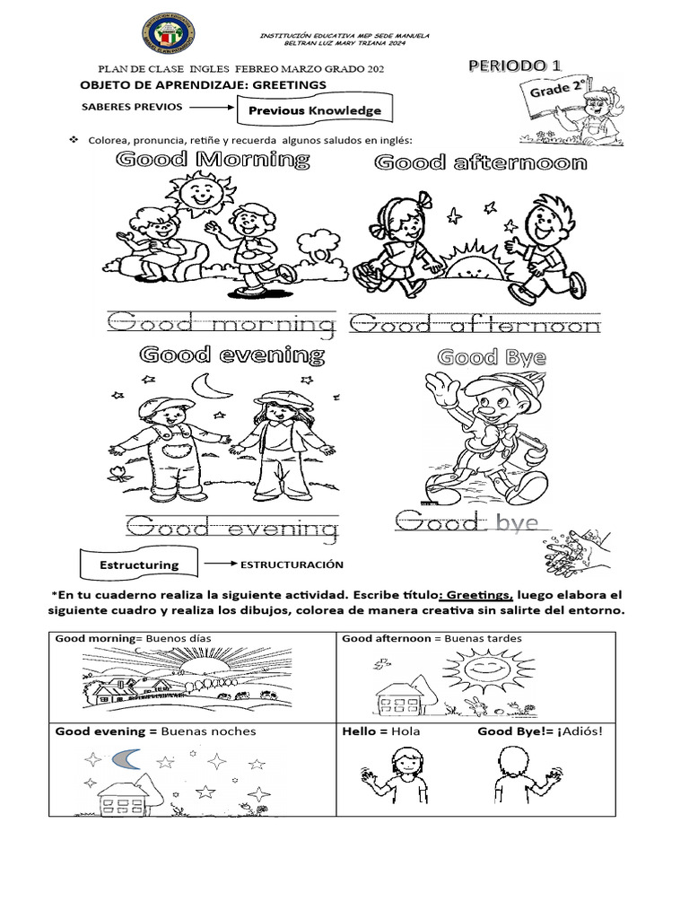 INGLES Grado 2 Saludos Coloresanimales Numeros | PDF | Arco iris