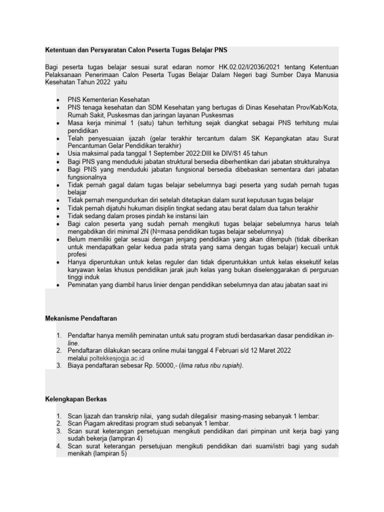 Ketentuan Dan Persyaratan Calon Peserta Tugas Belajar PNS | PDF | Karier & Perkembangan | Bisnis