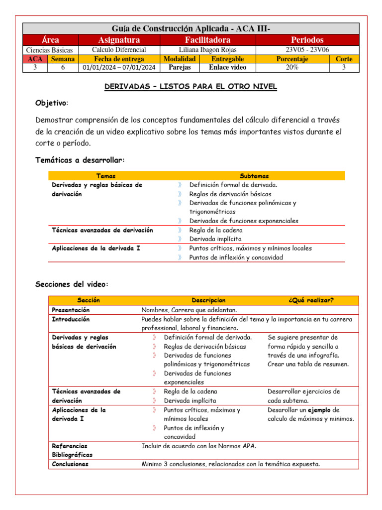 Guia ACA III Cálculo Diferencial | PDF | Derivado | Calculo diferencial
