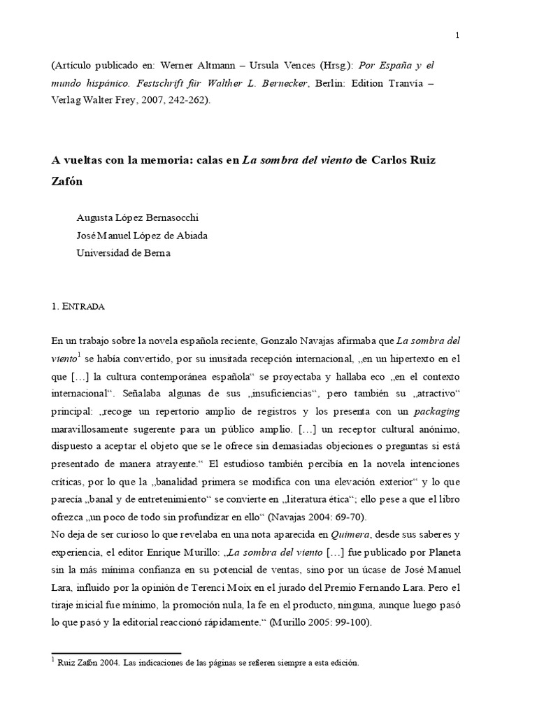 Análisis de "La sombra del viento" | PDF | Novelas | Escritura