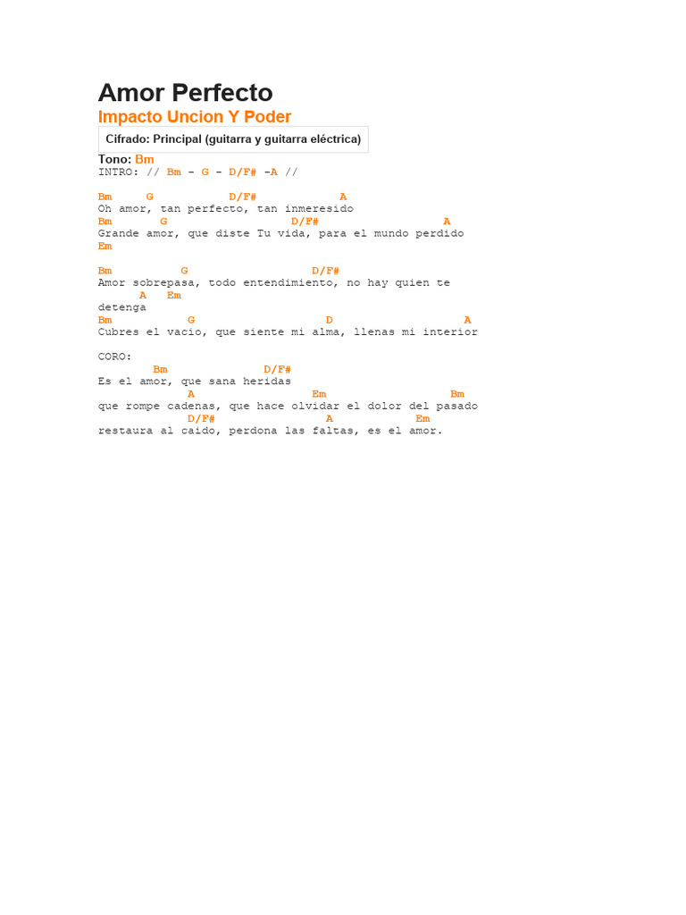Amor Perfecto: Letra y Acordes | PDF