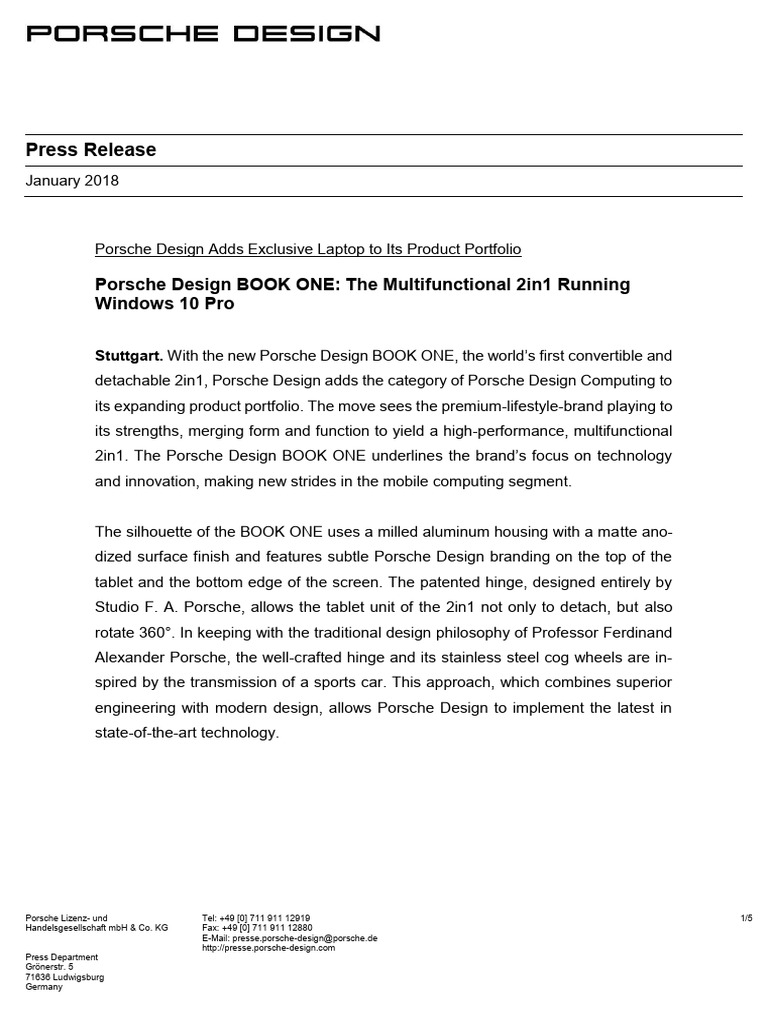 PressRelease - Porsche-Design-BOOK-ONE-A PORTATIL | Download Free PDF ...