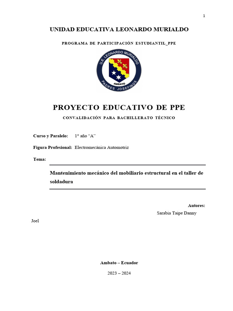 Proyecto Educativo de Ppe: Unidad Educativa Leonardo Murialdo | PDF | Reciclaje | Residuos